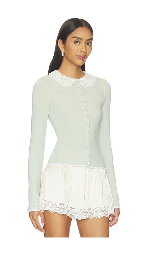 FAIT PAR FOUTCH Edith Cardigan With Lace Trim - Sage