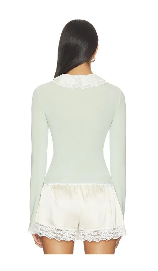 FAIT PAR FOUTCH Edith Cardigan With Lace Trim - Sage