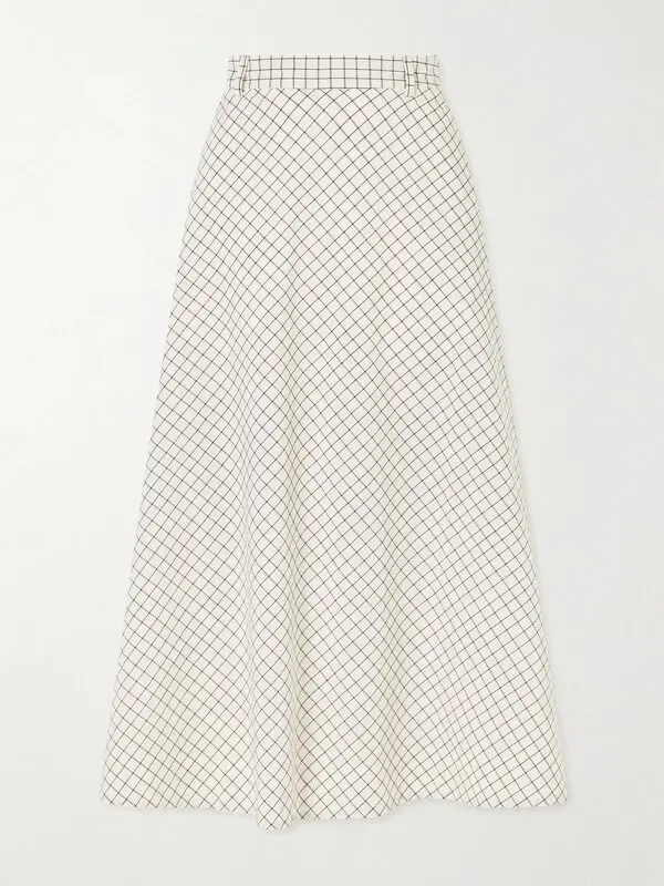 RÓHE Checked Cotton-blend Poplin Midi Skirt - Multi