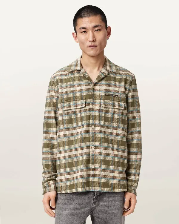 ALLSAINTS Slam Long Sleeve Check Shirt - Green