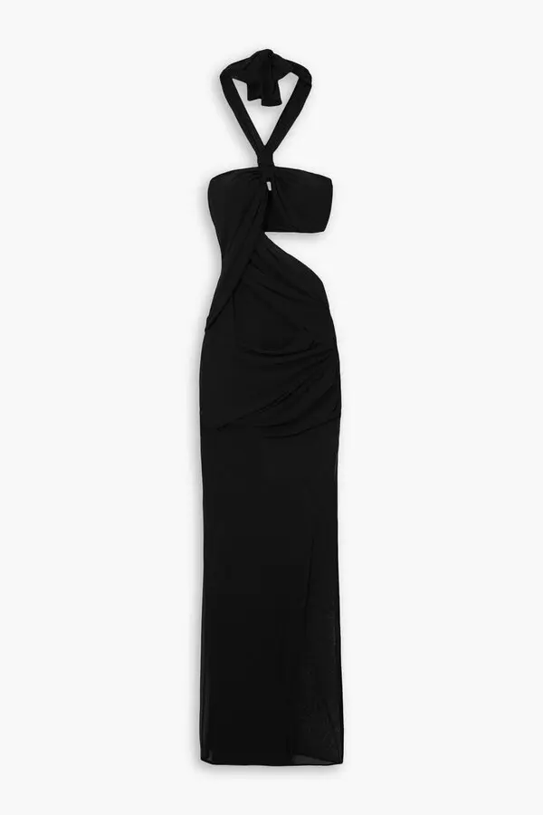 TOM FORD Halterneck Cutout Tulle-paneled Gown - Black