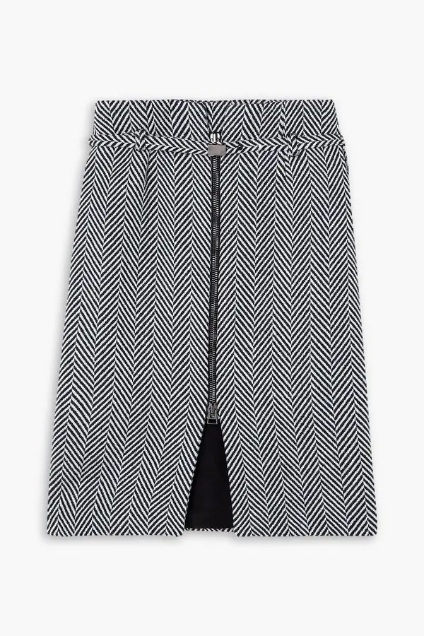 TOM FORD Belted Herringbone Wool-blend Pencil Skirt - Black