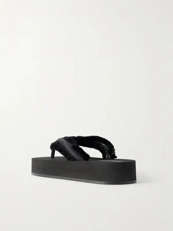 Balenciaga Jet Lag Frayed Satin Thong Sandals - Black