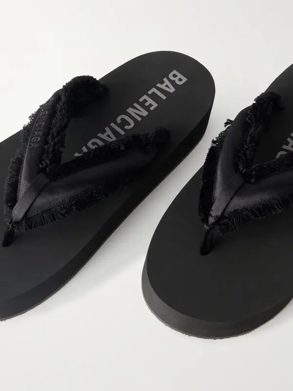 Balenciaga Jet Lag Frayed Satin Thong Sandals - Black