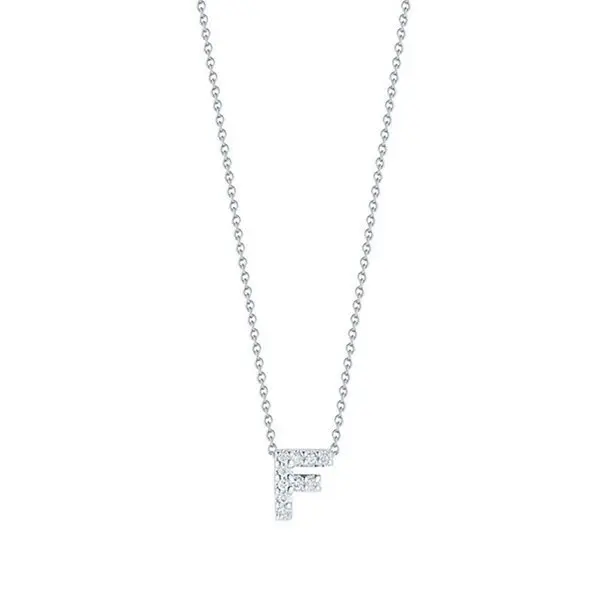 Roberto Coin 18k White Gold Diamond Love Letter F Necklace - Wg