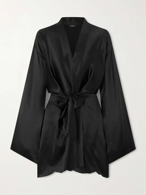 Balenciaga Belted Silk-satin Mini Wrap Dress - Black