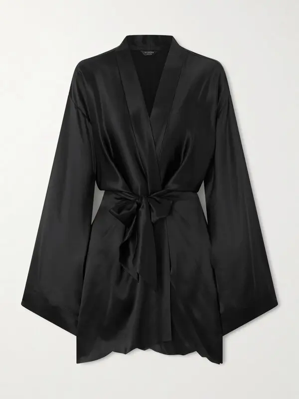 Balenciaga Belted Silk-satin Mini Wrap Dress - Black