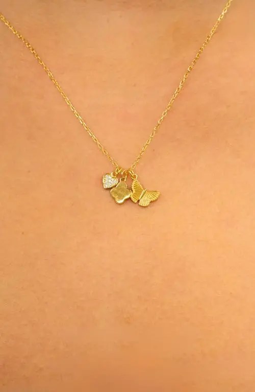 Argento Vivo Charm Necklace With Butterfly And Heart Motifs