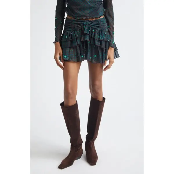 SIEDRES Kaia Check Tiered Chiffon Miniskirt - Blue Multi