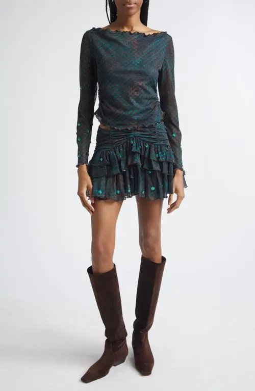 SIEDRES Kaia Check Tiered Chiffon Miniskirt - Blue Multi