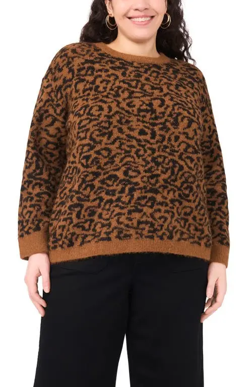 Vince Camuto Leopard Print Crewneck Sweater - Toasted Coconut