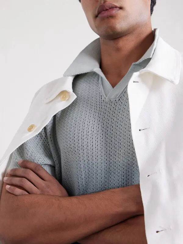 Mr P. Open-collar Knitted Organic Cotton Polo Shirt