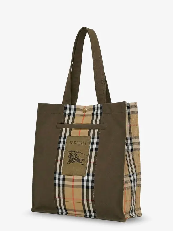 Burberry Tote Bag With Suede Logo Label - Brown