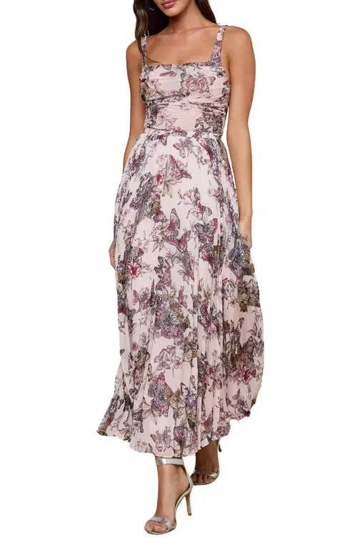 L'Agence Torin Pleat Maxi Skirt - Pink Butterfly Jungle