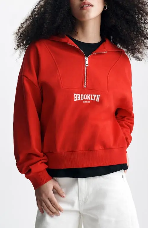 Brooklyn Industries Half Zip Graphic Hoodie - Goji Berry