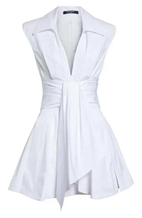Balmain Sleeveless Cotton Mini Shirtdress - 0fb Optical White