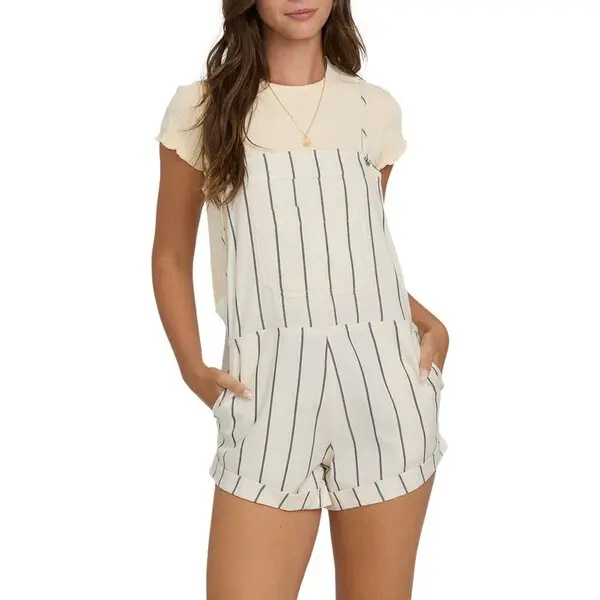 BILLABONG Striped Woven Shortalls - White Cap