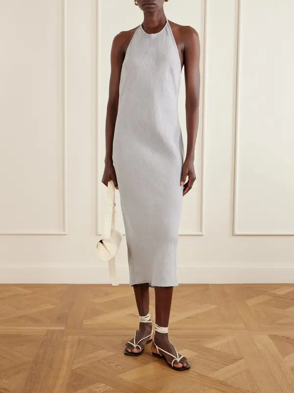 JAMES PERSE Linen Midi Halterneck Dress