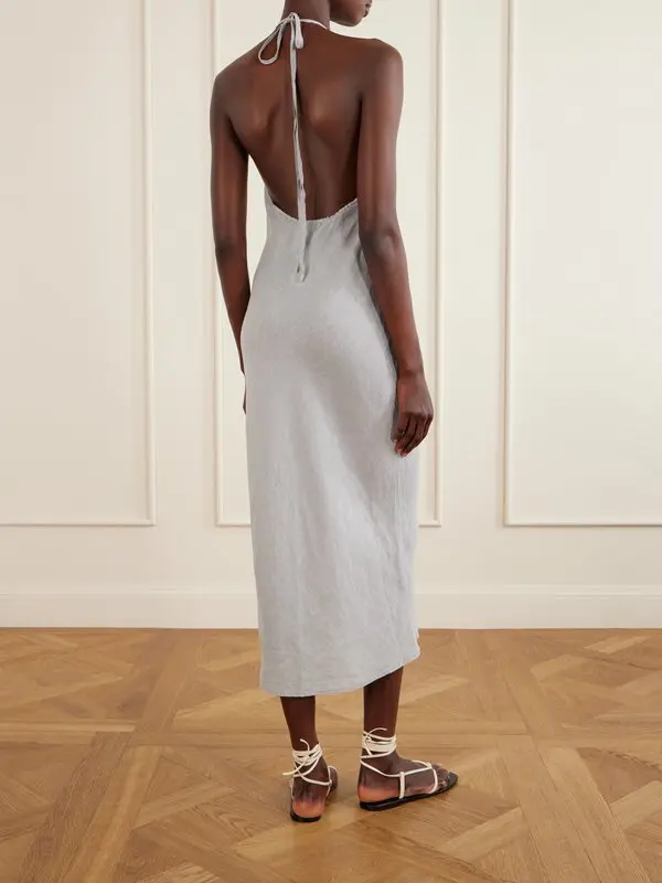 JAMES PERSE Linen Midi Halterneck Dress