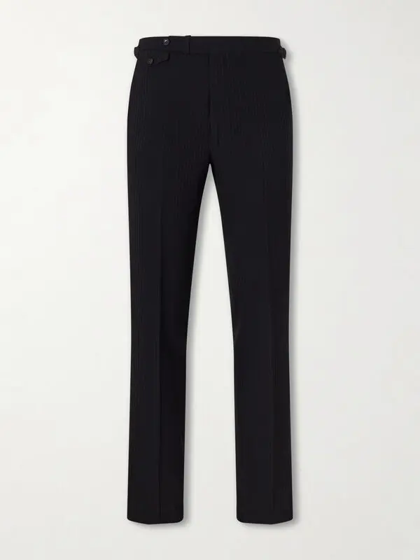 J. MUESER Waverly Straight-leg Wool Seersucker Suit Trousers