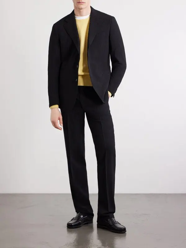 J. MUESER Waverly Straight-leg Wool Seersucker Suit Trousers