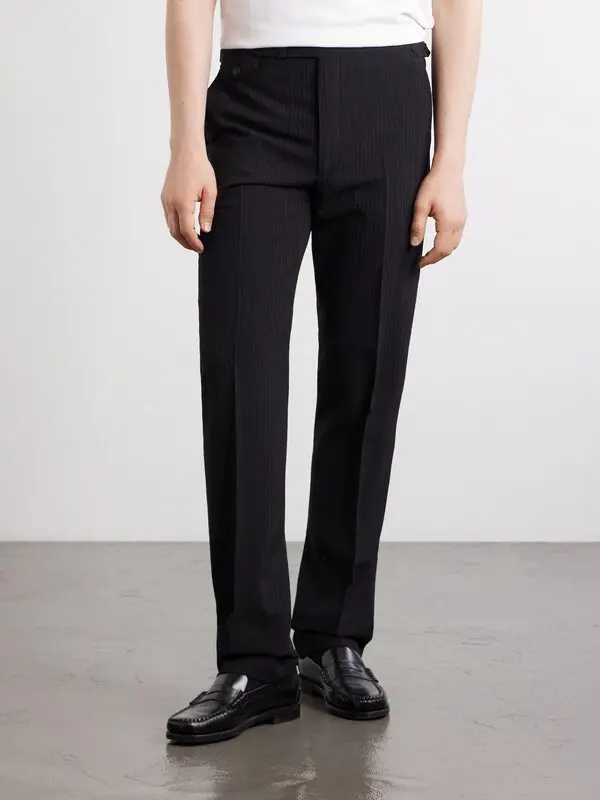 J. MUESER Waverly Straight-leg Wool Seersucker Suit Trousers