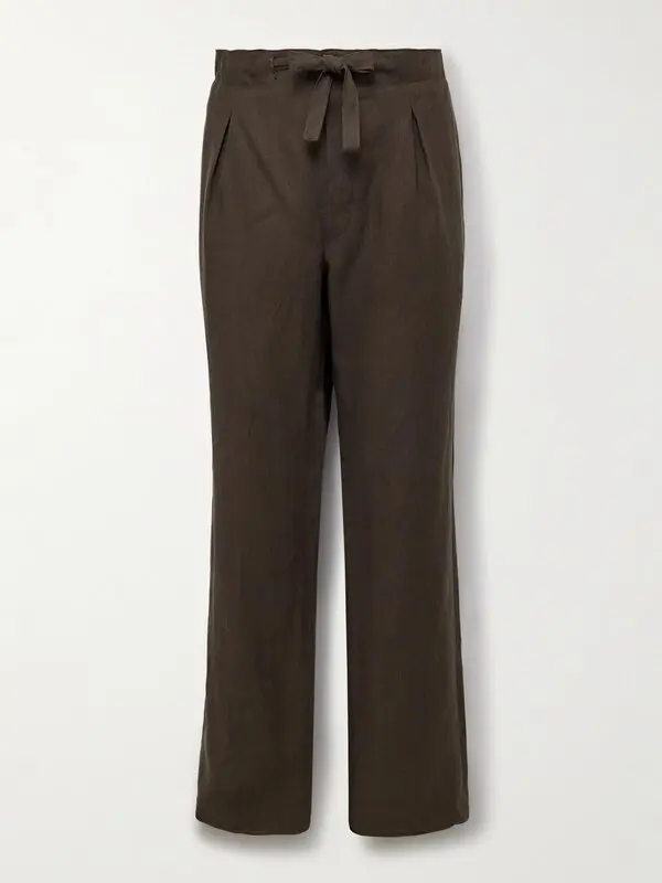 STOFFA Straight-leg Pleated Linen Drawstring Trousers