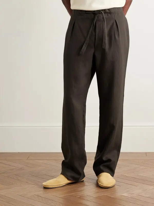 STOFFA Straight-leg Pleated Linen Drawstring Trousers