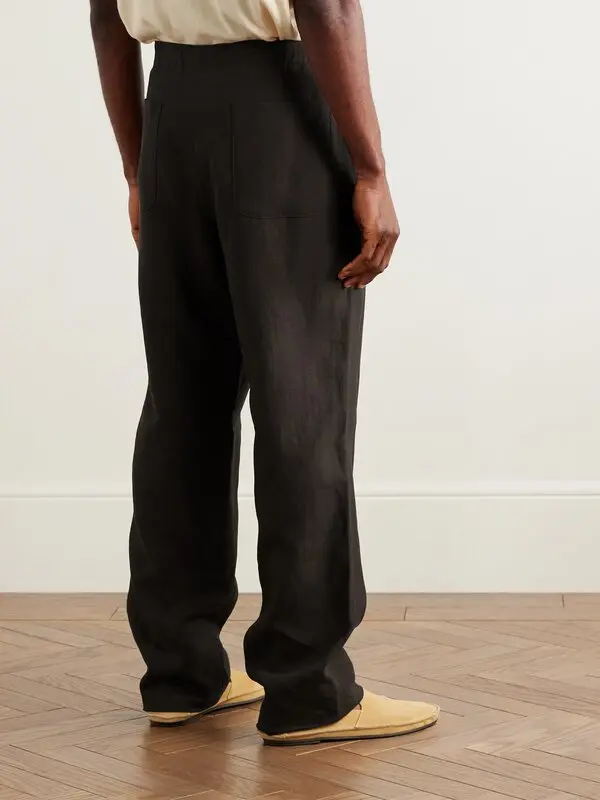 STOFFA Straight-leg Pleated Linen Drawstring Trousers