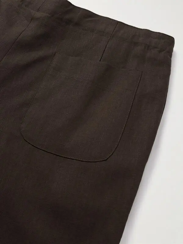 STOFFA Straight-leg Pleated Linen Drawstring Trousers