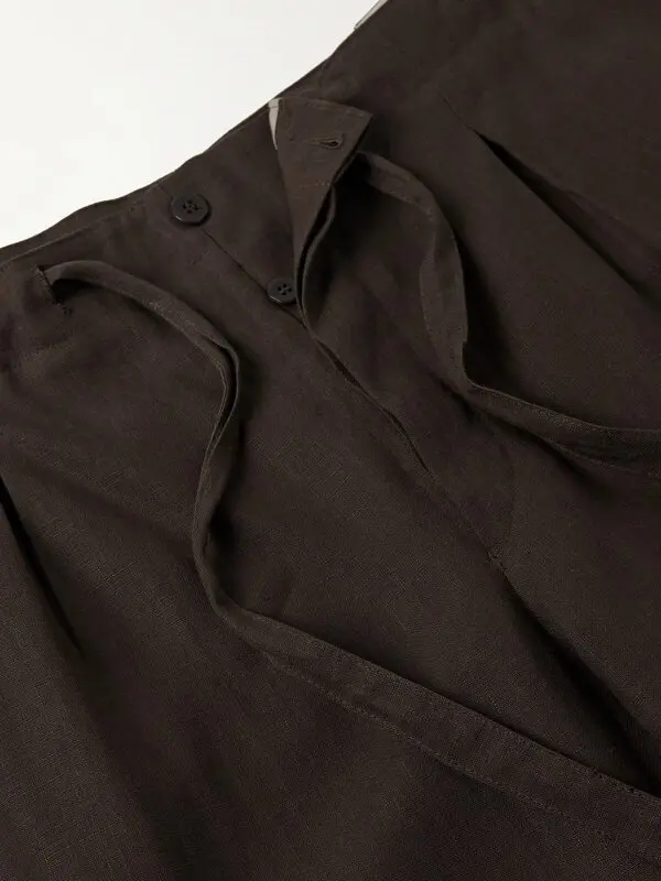 STOFFA Straight-leg Pleated Linen Drawstring Trousers
