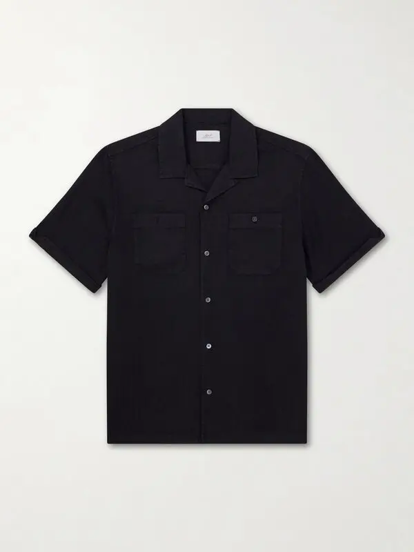 Mr P. Convertible-collar Garment-dyed Linen Shirt - Black