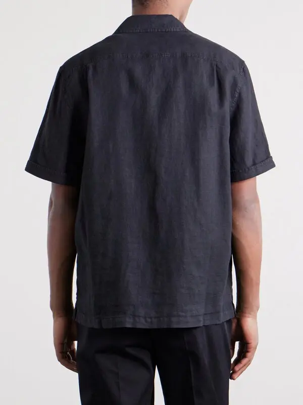 Mr P. Convertible-collar Garment-dyed Linen Shirt - Black