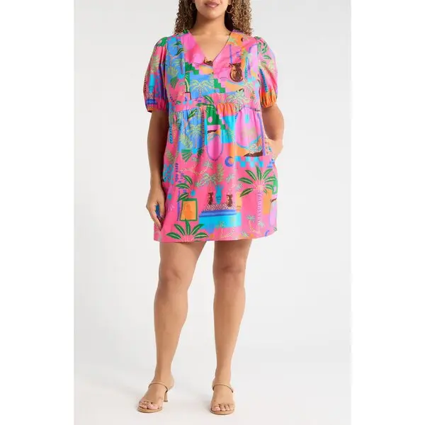 SUGARLIPS Lanus City Jerome Shift Mini Dress - Fuchsia-multi