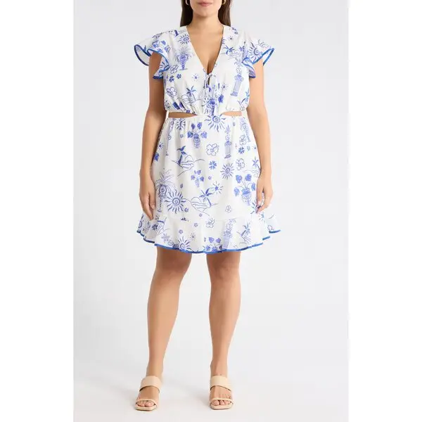 SUGARLIPS Alvina Tropics Cely Cutout Mini Dress - Blue-white