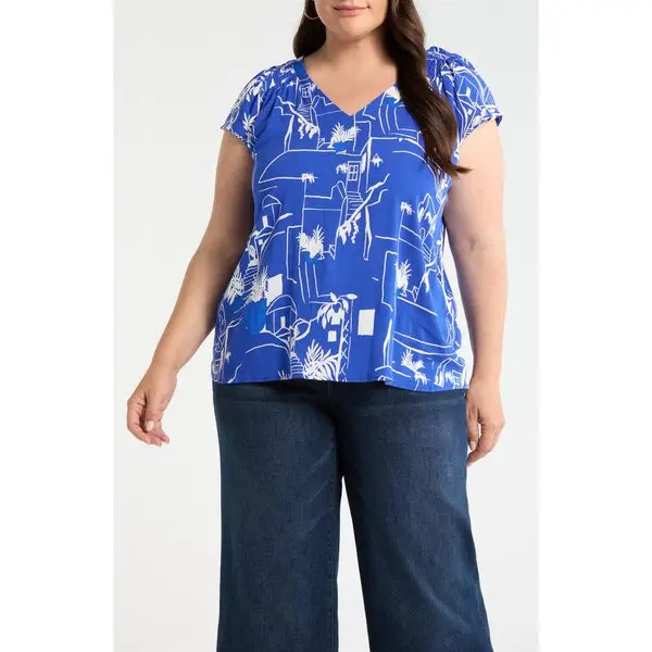 SUGARLIPS Town Print Smocked Top