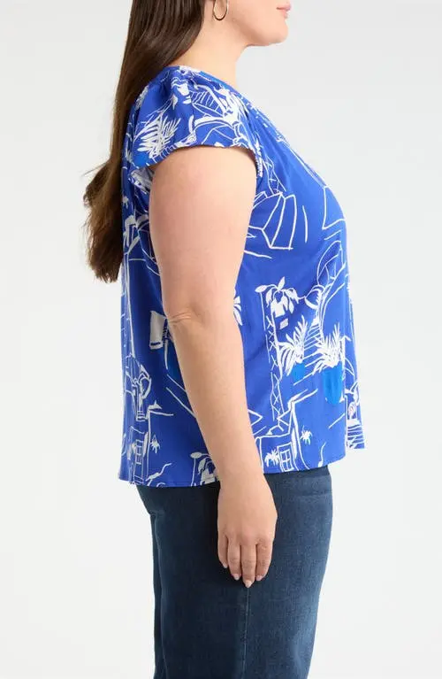 SUGARLIPS Town Print Smocked Top