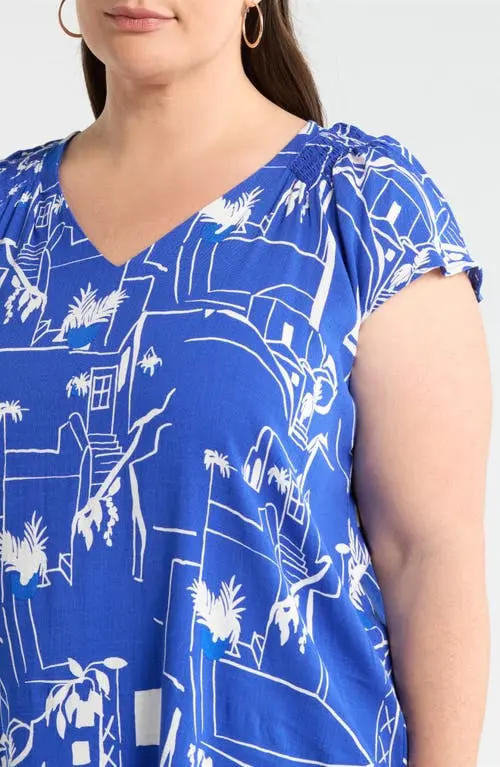 SUGARLIPS Town Print Smocked Top