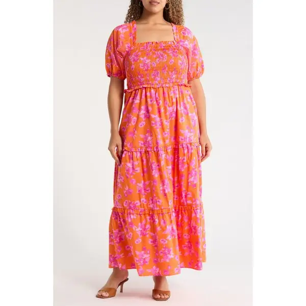 SUGARLIPS Floral Cotton Maxi Sundress - Orange-pink-multi