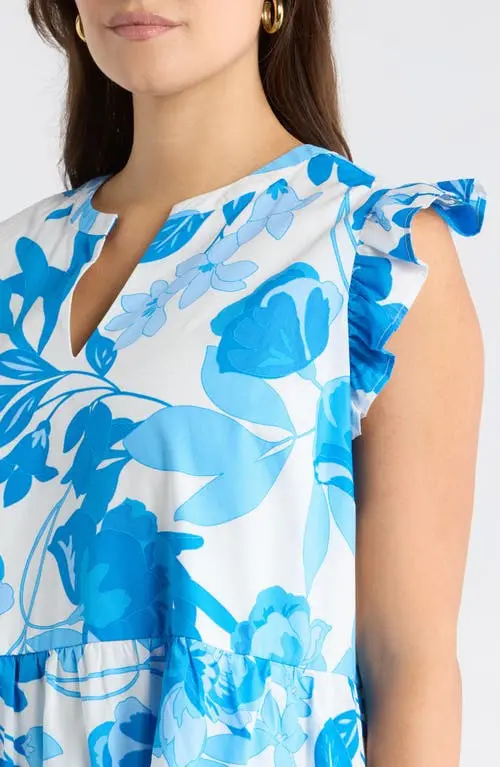 SUGARLIPS Floral Ruffle Mini Dress - Wht-blues-combo