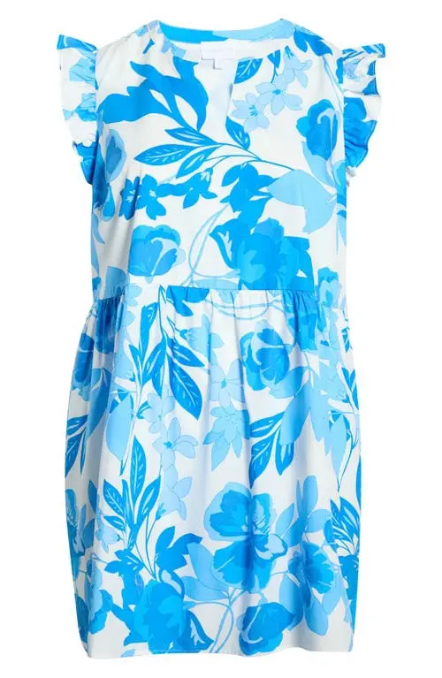 SUGARLIPS Floral Ruffle Mini Dress - Wht-blues-combo