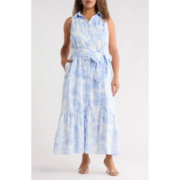 SUGARLIPS Poly Leaf Cileah Ruffle Collar Maxi Dress