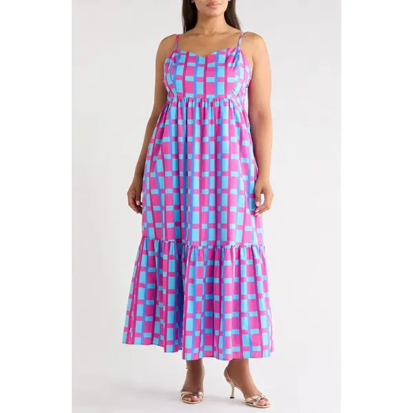 SUGARLIPS Brush Cabana Flowy Maxi Dress - Fuchsia-blue-multi