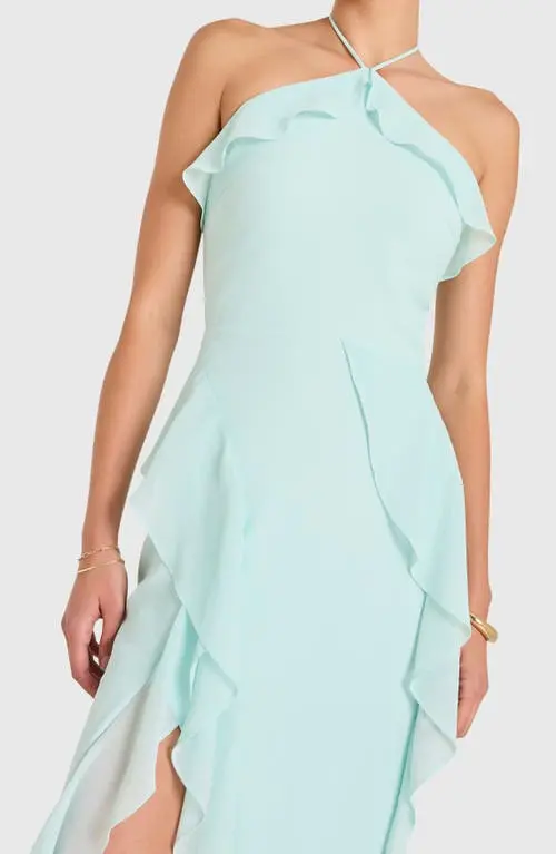 Amanda Uprichard Alessandra Halter Neck Ruffle Trim Gown - Cloud