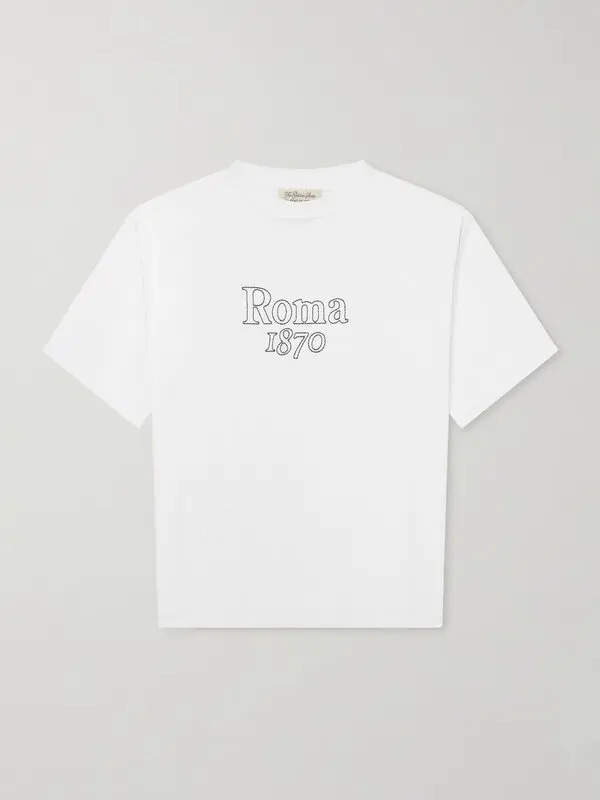 REMI RELIEF Roma 1870 Embroidered Cotton-jersey T-shirt - Neutrals