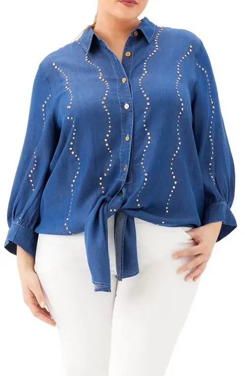 Karen Kane Gemstone Denim Shirt - Chambray
