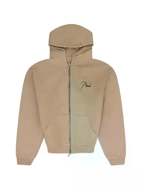 Rhude Embroidered Logo Zip-up Hoodie - Neutrals