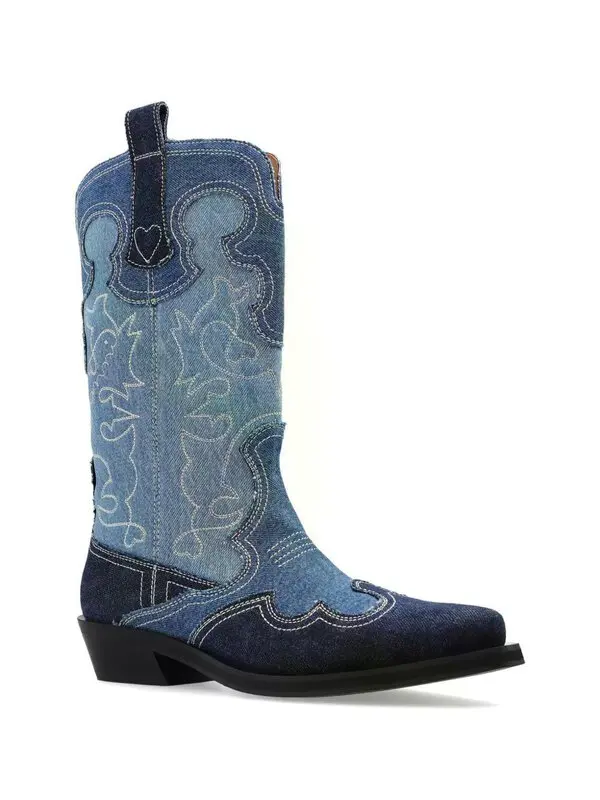 GANNI Embroidered Denim Boots