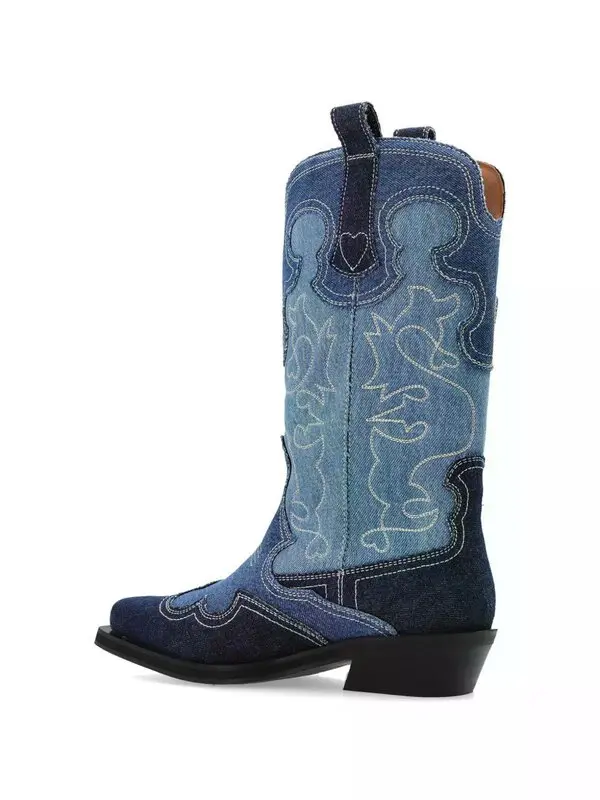 GANNI Embroidered Denim Boots