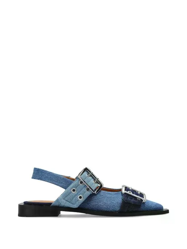 GANNI Buckled Denim Ballet Flats - Blue